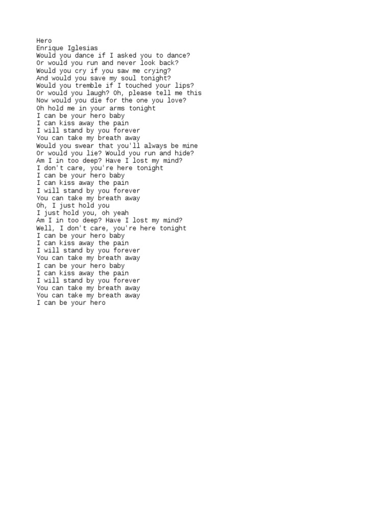 Hero Lyrics by Enrique Iglesias | PDF