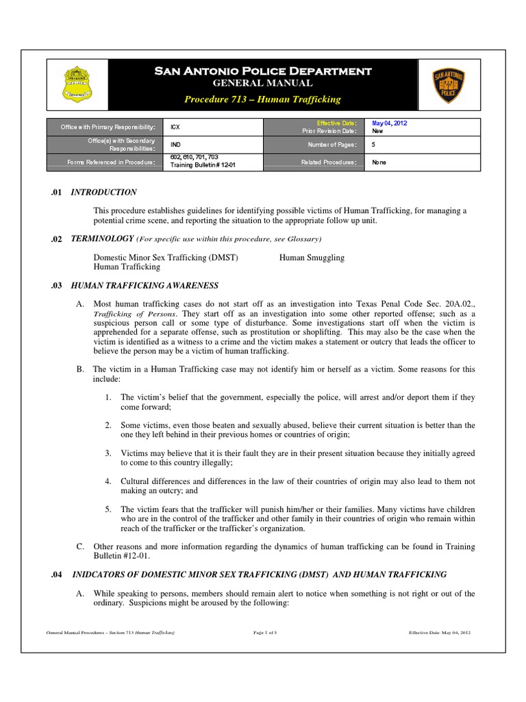 SAPD Procedures On Human Trafficking | PDF | Sex Trafficking | Human ...