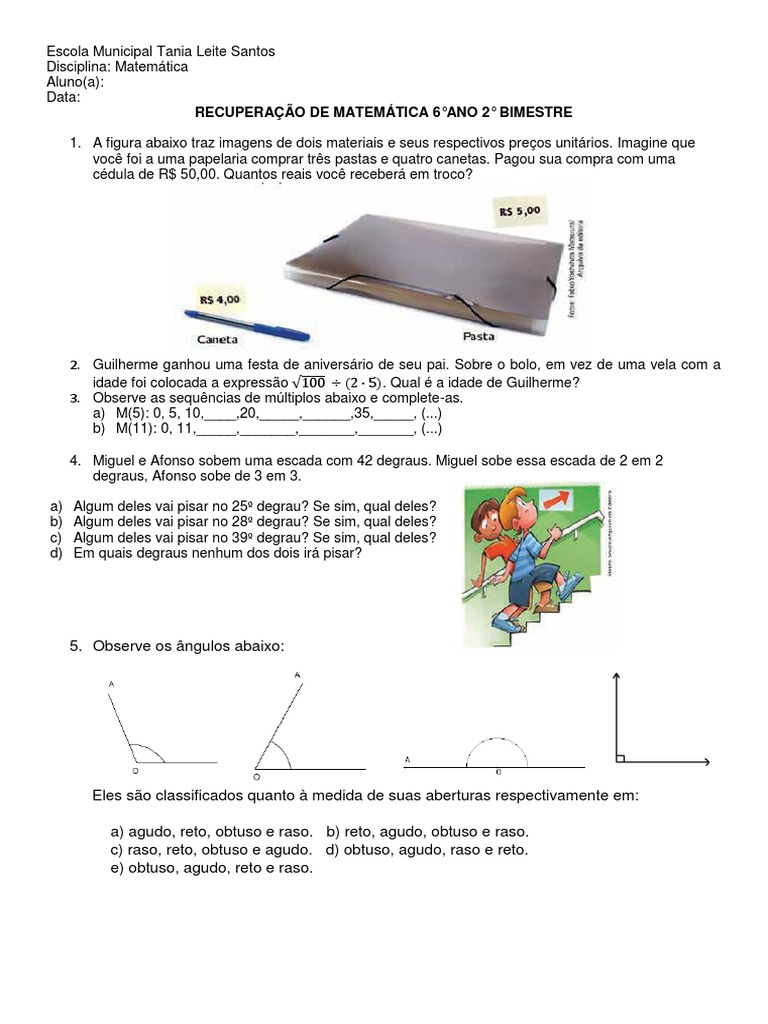Recuperação De Matemática 6 Ano Pdf