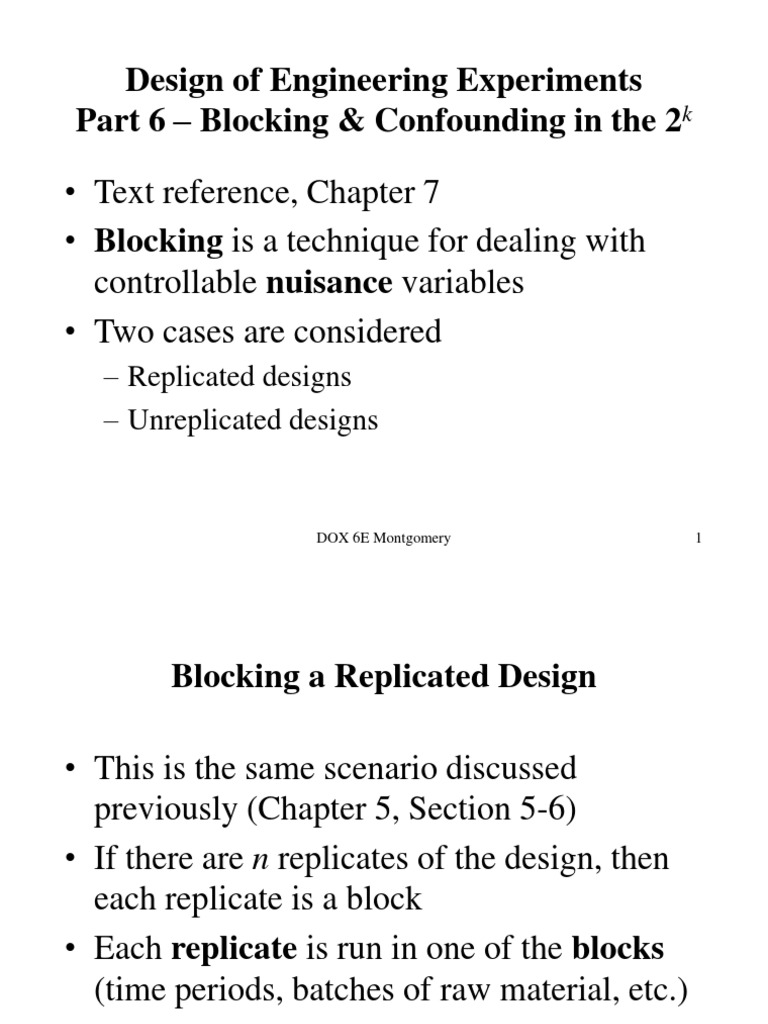 Design of Engineering Experiments Part 6 - Blocking & Confounding in The 2 | PDF | Confounding ...