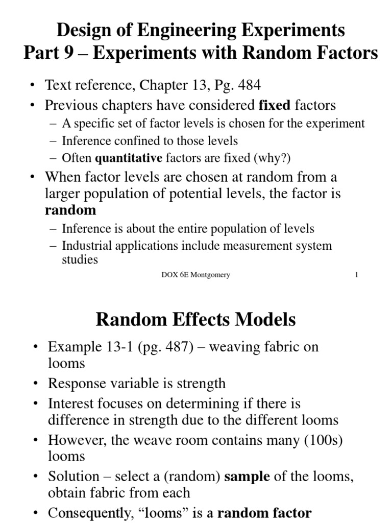 Design of Engineering Experiments Part 9 - Experiments With Random Factors | PDF | Analysis Of ...