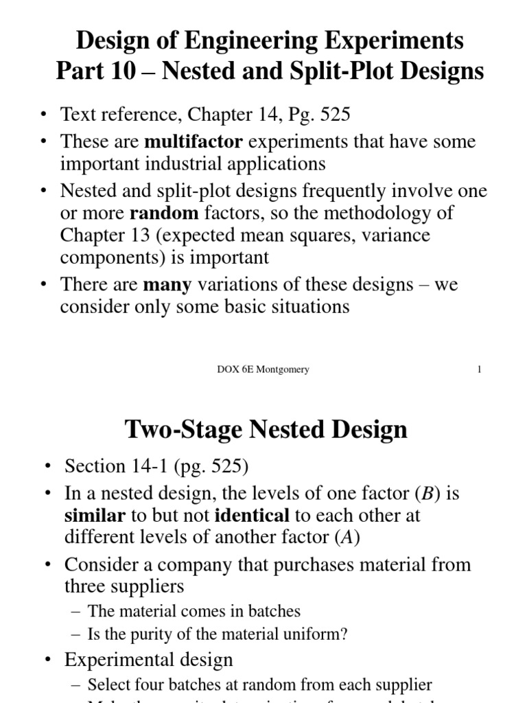Design of Engineering Experiments Part 10 - Nested and Split-Plot ...