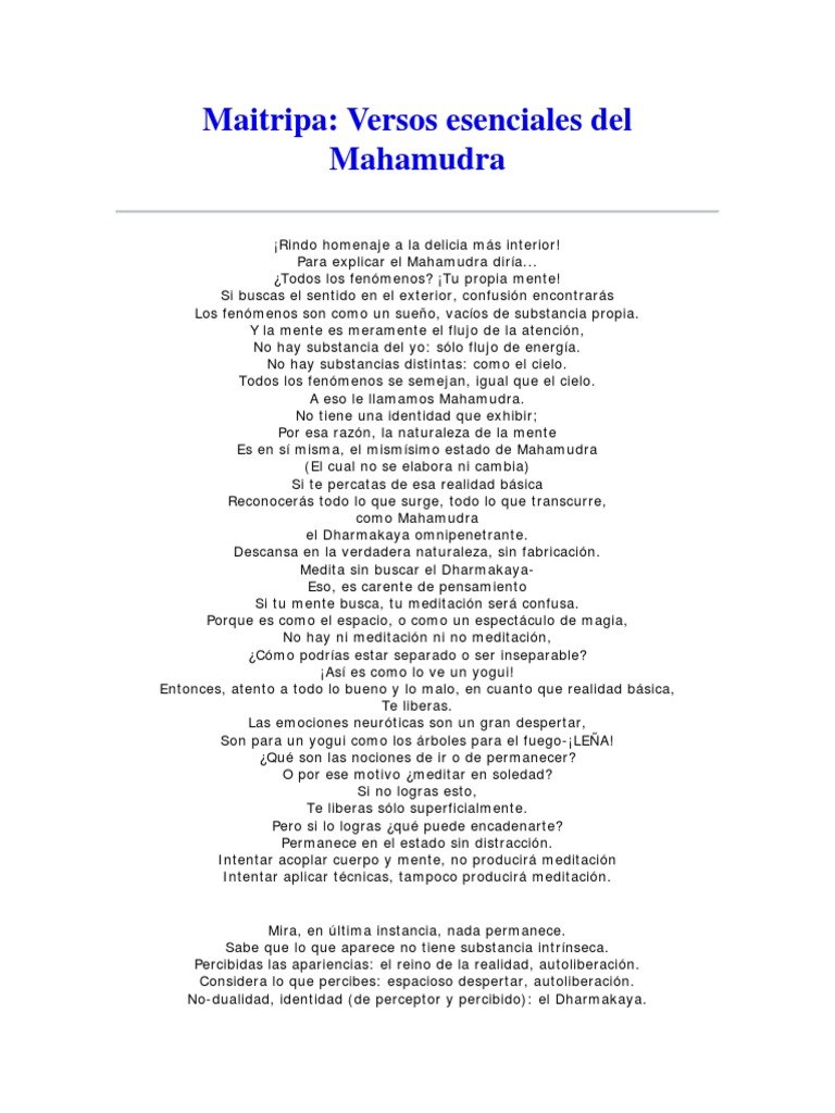 Maitripa - Versos Esenciales Del Mahamudra | PDF | Mahamudra | Meditación