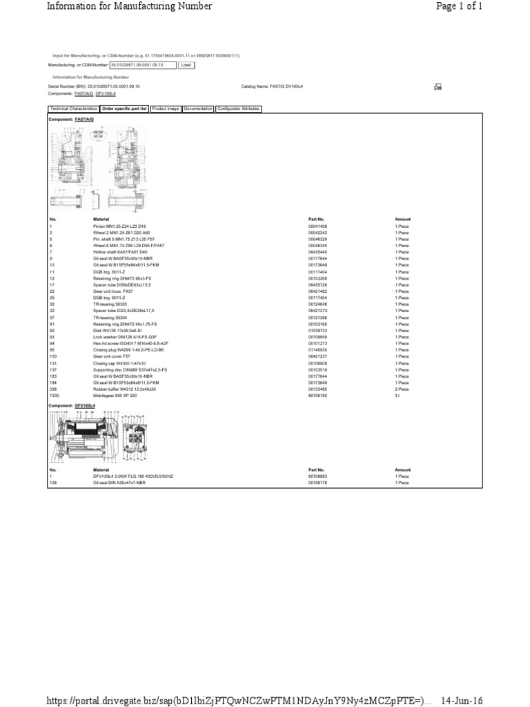 Order Specific Part List Component: FA57/A/G | PDF | Manufactured Goods ...