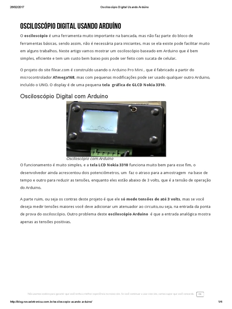 Osciloscópio Digital Usando Arduíno | PDF | Arduino | Bens manufaturados