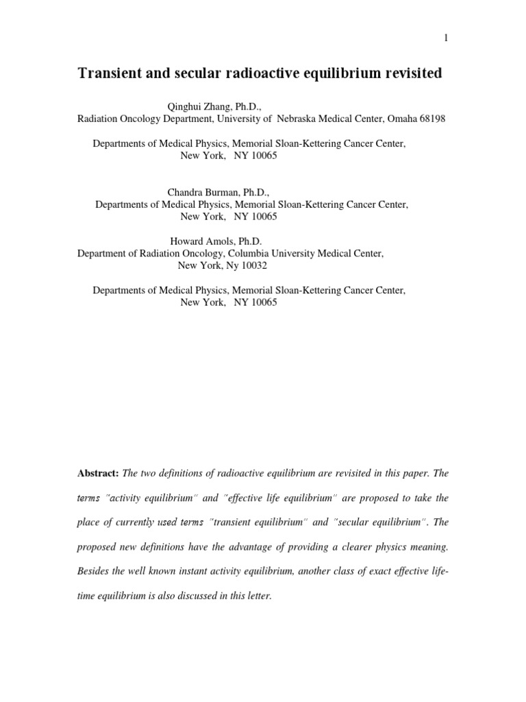 Transient and Secular Radioactive Equilibrium Revisited | PDF ...
