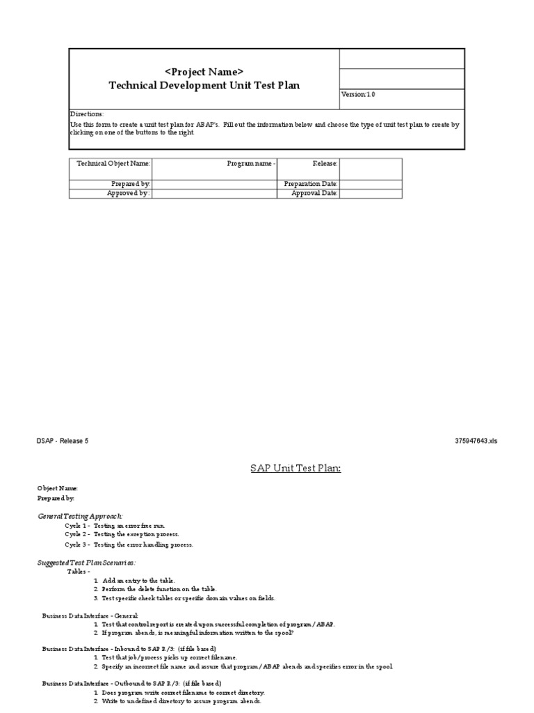 Technical Development Unit Test Plan | PDF | Unit Testing | Software ...