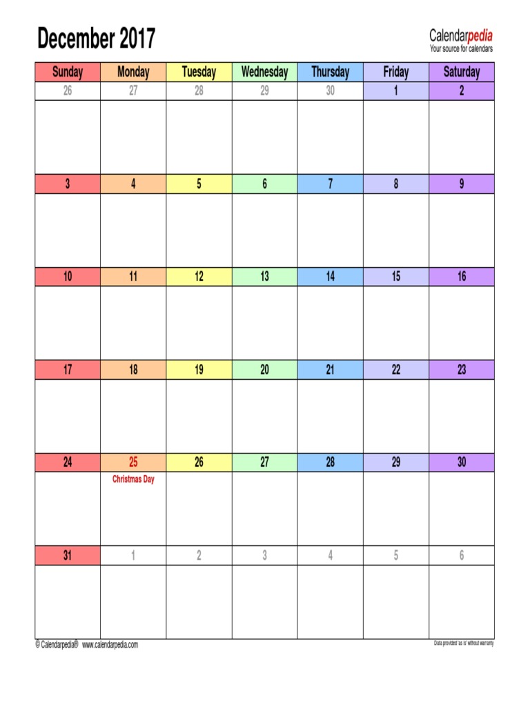 December 2017 Calendar Landscape | PDF