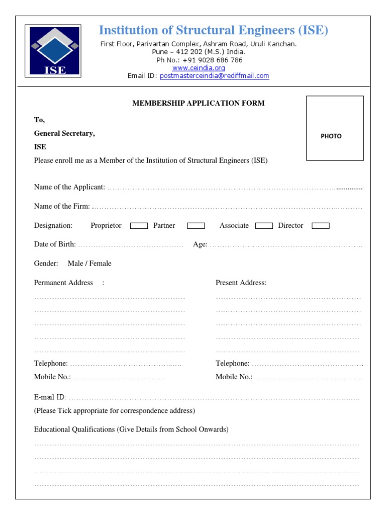 ISE Membership Application Form | PDF | Government | Business