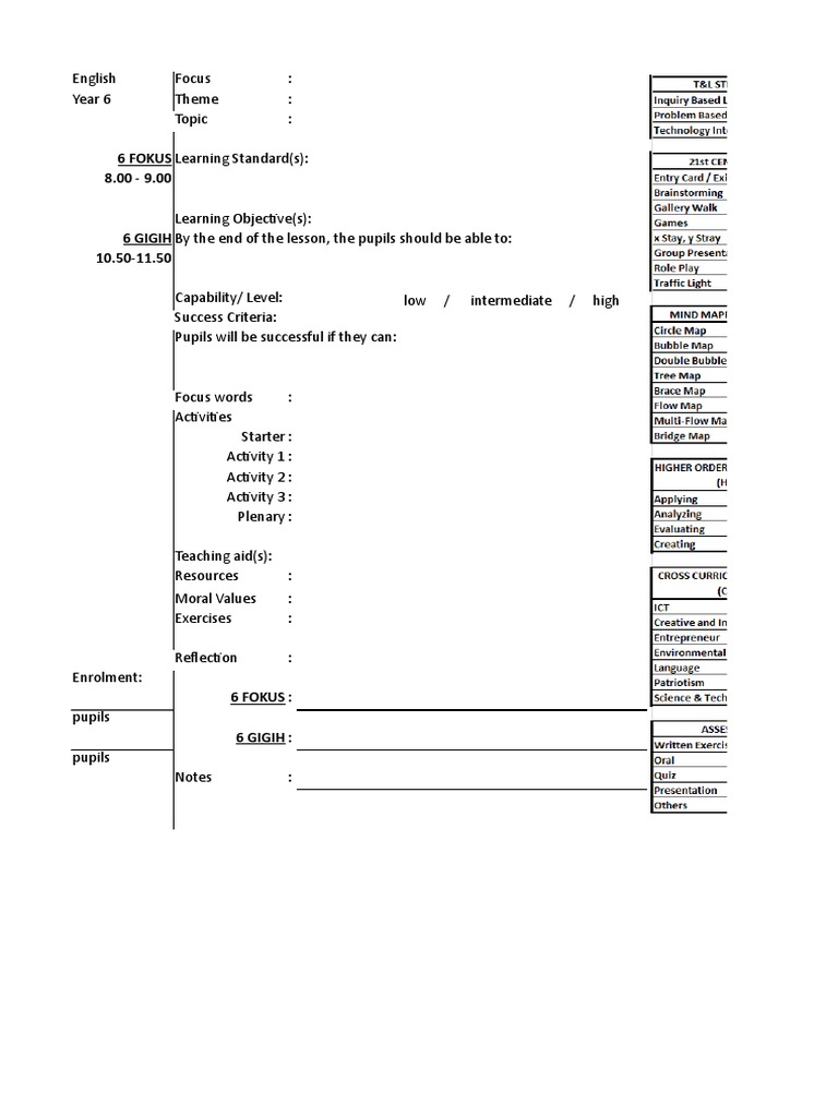 Template RPH | PDF | English Language | Teachers