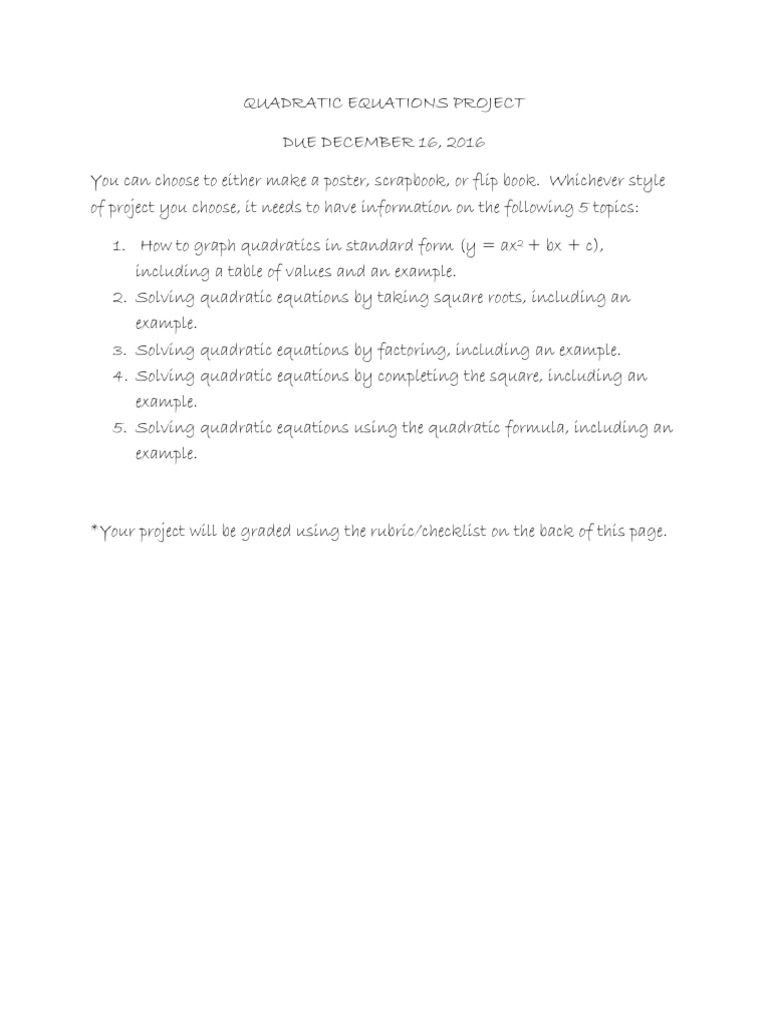 Quadratic Equations Project Guide | PDF | Quadratic Equation | Equations