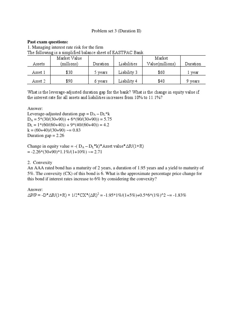 Problem Set 3 (Duration II) With Answers | PDF | Bond Duration | Bonds ...
