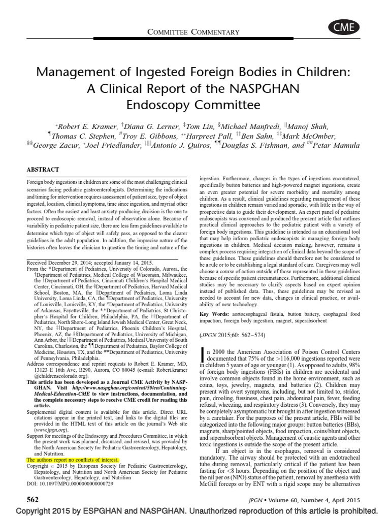 2015 Management of Ingested Foreign Bodies in Children - A Clinical ...