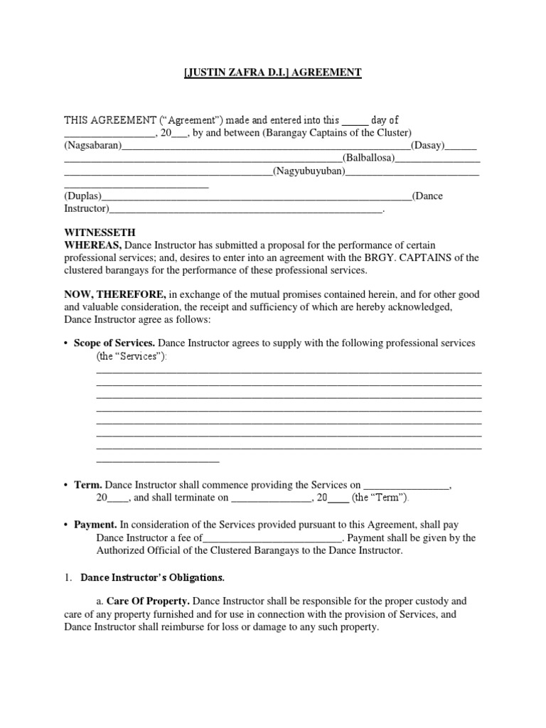 Dance Studio Contract Sample | Download Free PDF | Intellectual Property | Payments