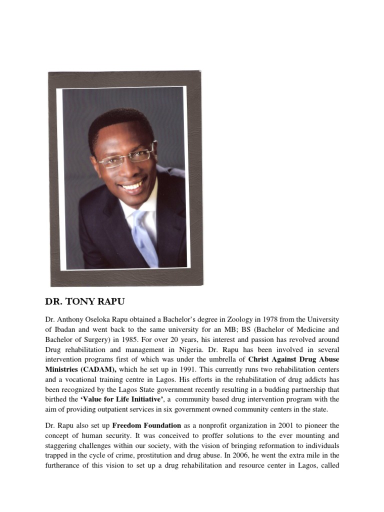 Dr. Tony Rapu - An Agent of Change! | PDF | Drug Rehabilitation ...