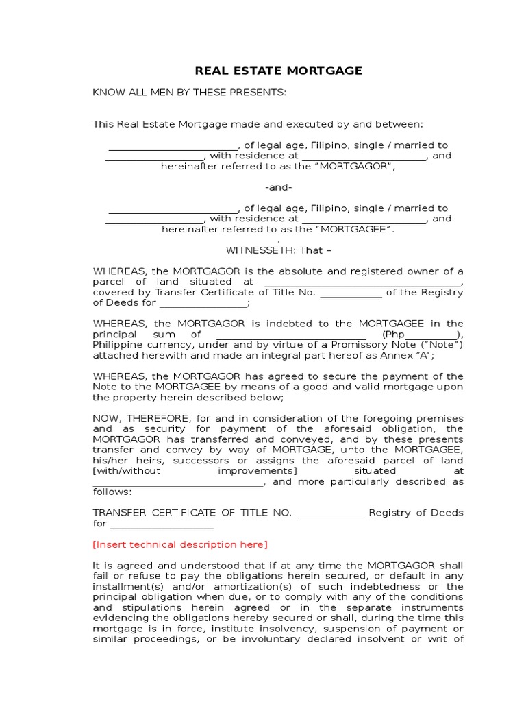 Real Estate Mortgage - Sample | PDF | Mortgage Law | Foreclosure