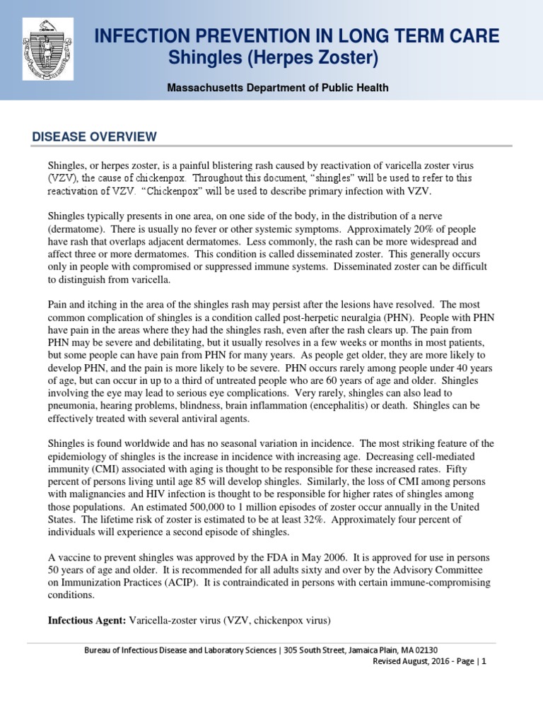 Infection Prevention in Long Term Care Shingles (Herpes Zoster ...