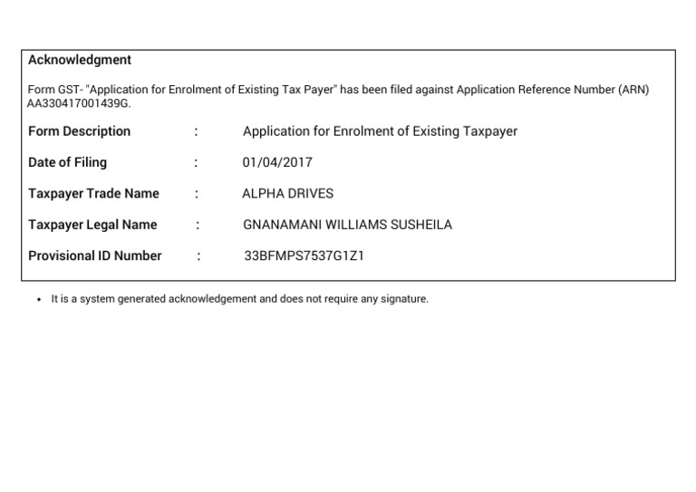 Form GST-"Application For Enrolment of Existing Tax Payer" Has Been ...
