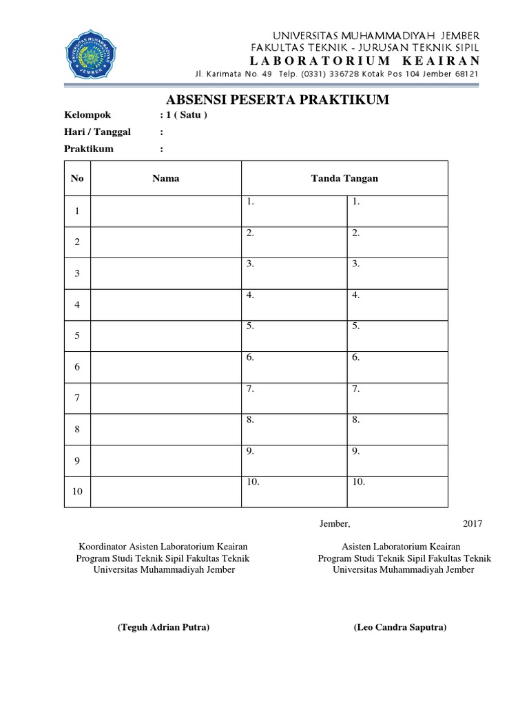 Absensi Peserta Praktikum | PDF