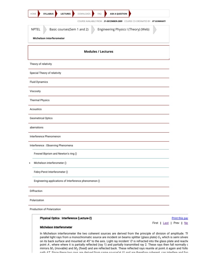 Exploring Interference Phenomena: Michelson Interferometer | PDF | Interferometry | Interference ...