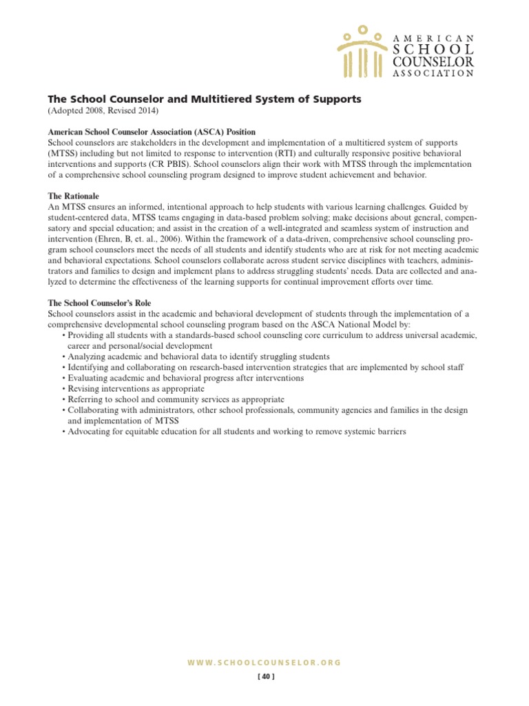 School Counselors in MTSS Framework | PDF | School Counselor | Cognition