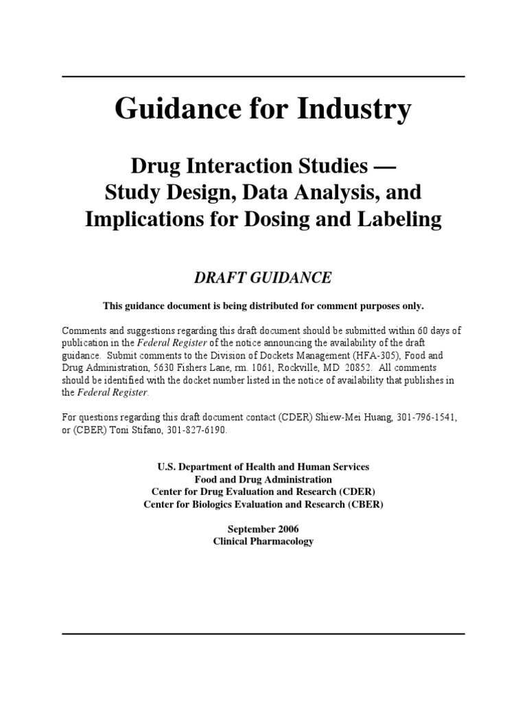 Guidance For Industry: Drug Interaction Studies - Study Design, Data ...