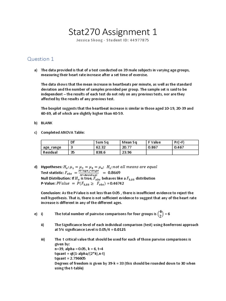 Stat270 Assignment 1 | PDF | P Value | Null Hypothesis