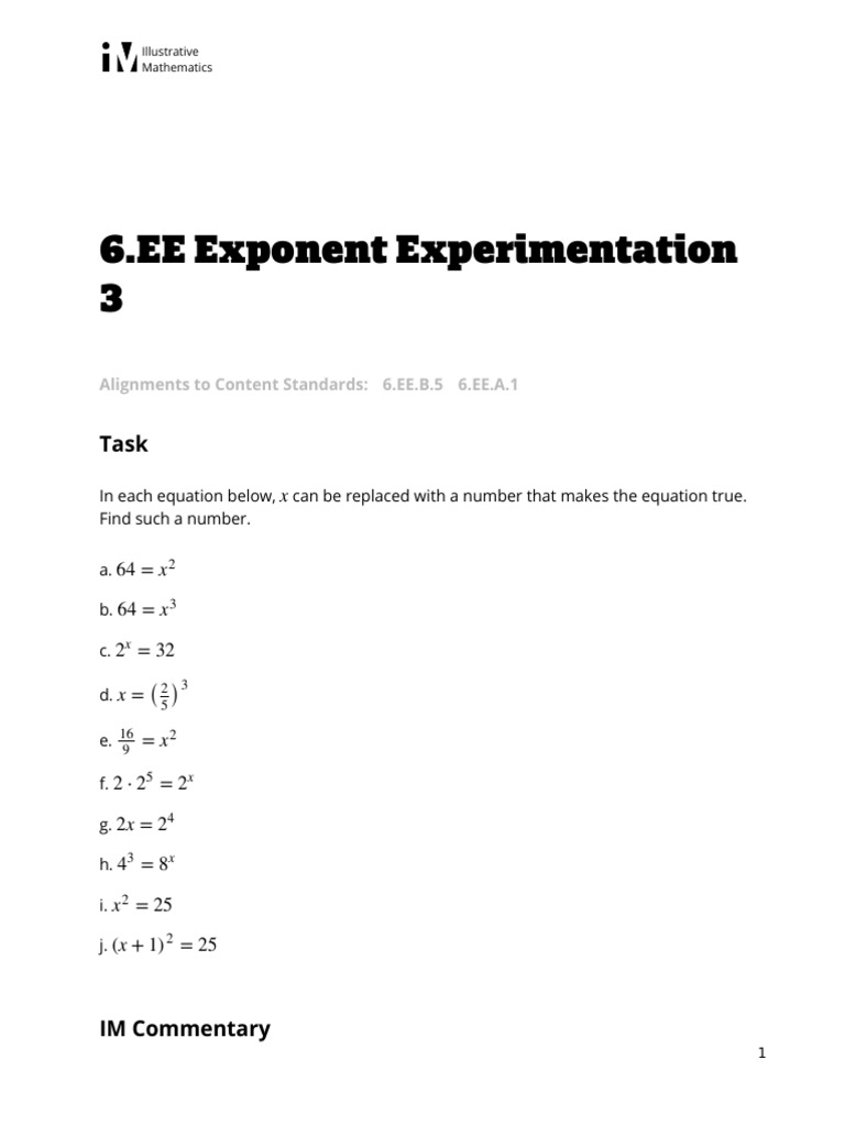 6.EE.a.1 Exponent Experimentation 3 | PDF | Exponentiation | Equations