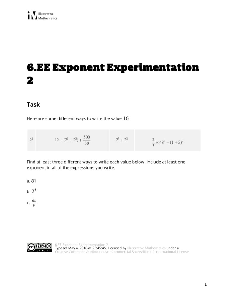 6.EE.a.1 Exponent Experimentation 2 | PDF