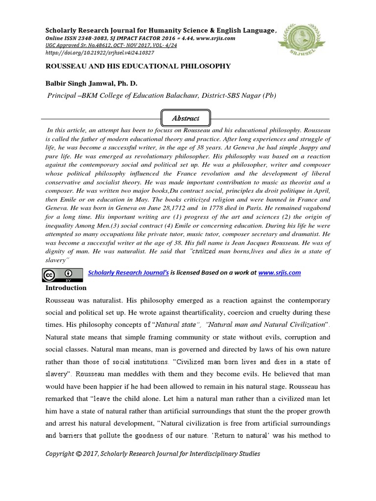 Rousseau and His Educational Philosophy | PDF | Jean Jacques Rousseau ...