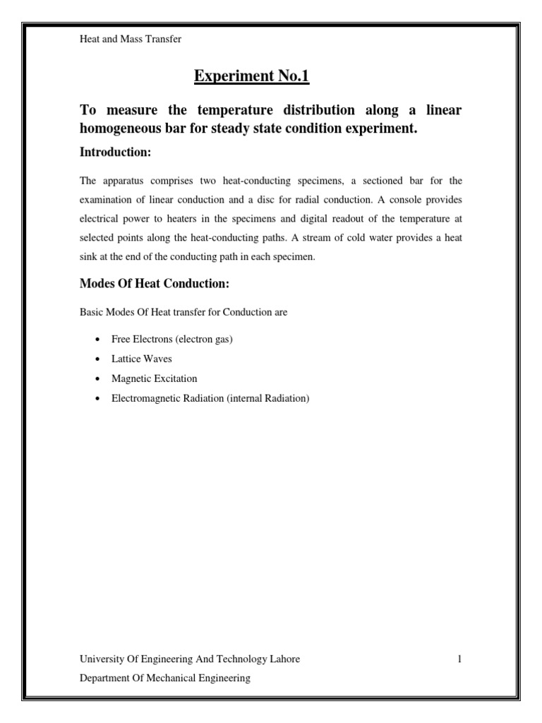 Waqas HMT Lab Report | PDF | Thermal Conduction | Thermal Conductivity