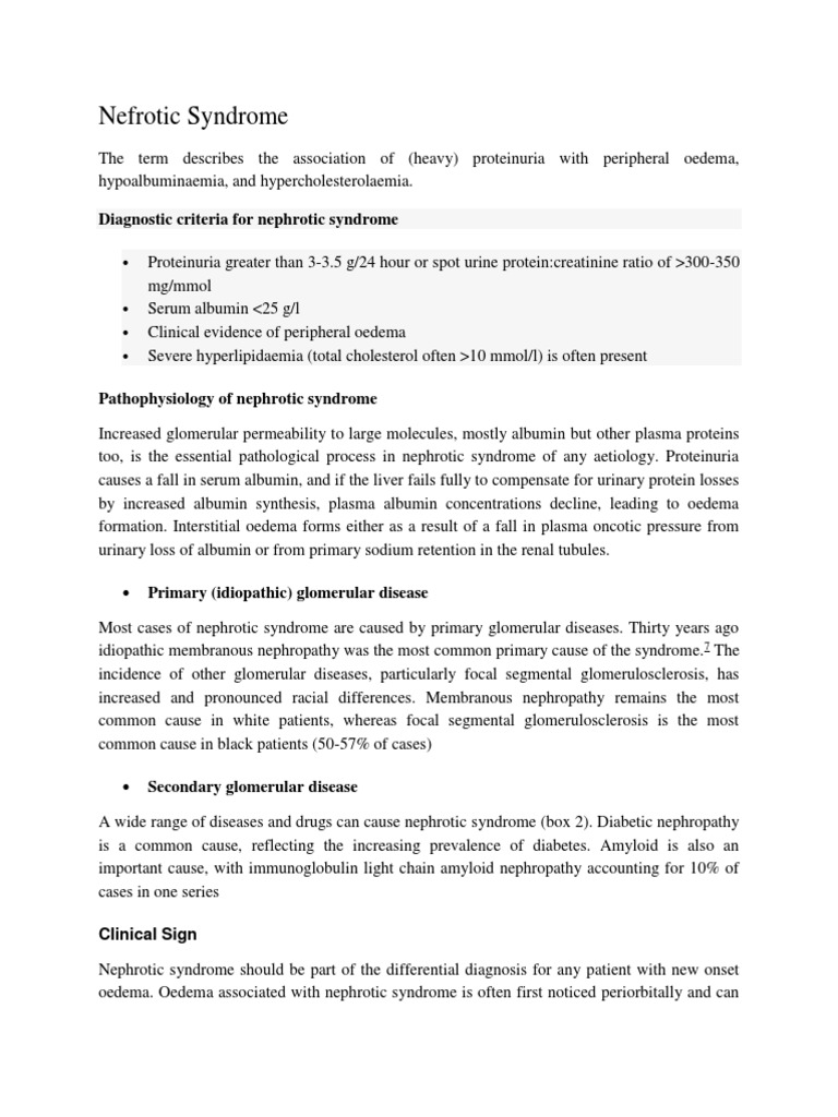 Nefrotic Syndrome | PDF | Edema | Thrombosis