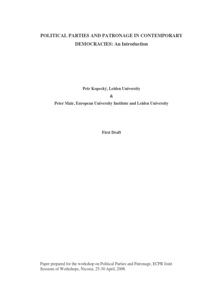 Party Patronage in Modern Democracies | PDF | Political Parties ...