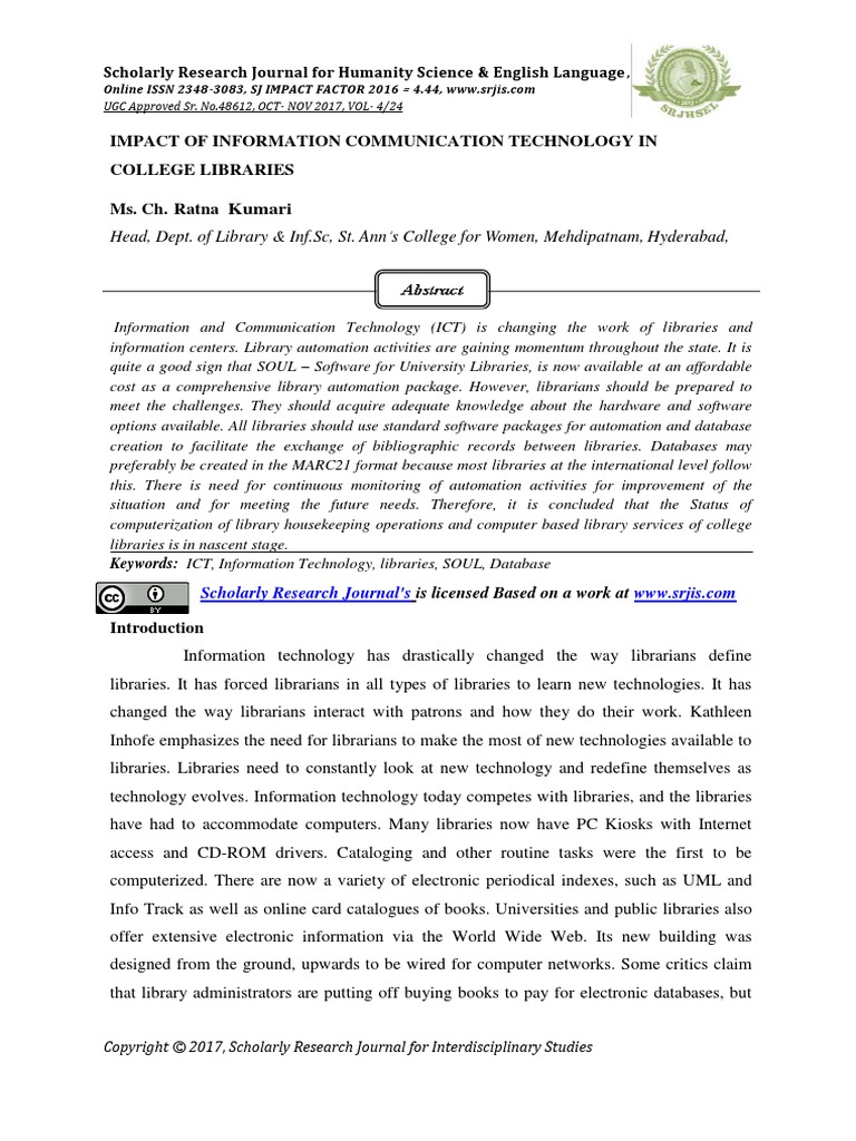 Impact of Information Communication Technology in College Libraries ...
