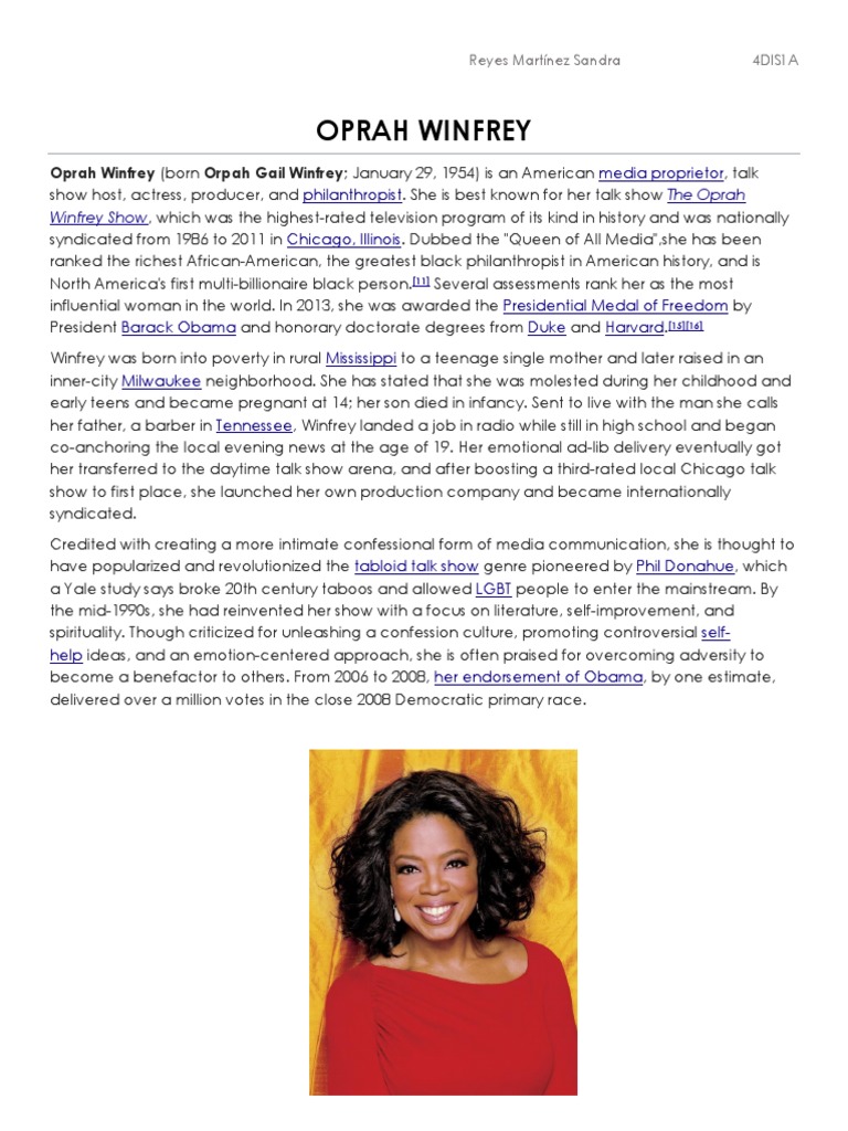 Oprah Winfrey: Oprah Winfrey (Born Orpah Gail Winfrey January 29, 1954 ...