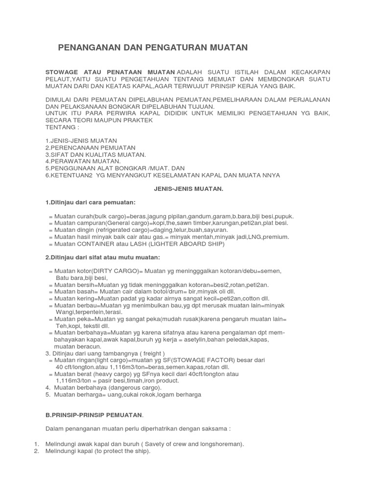Penanganan Dan Pengaturan Muatan | PDF