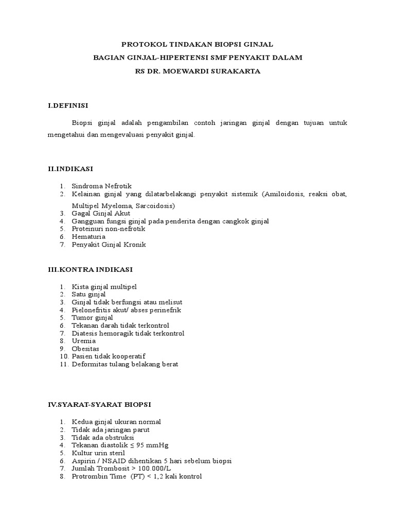 Protokol Tindakan Biopsi Ginjal | PDF
