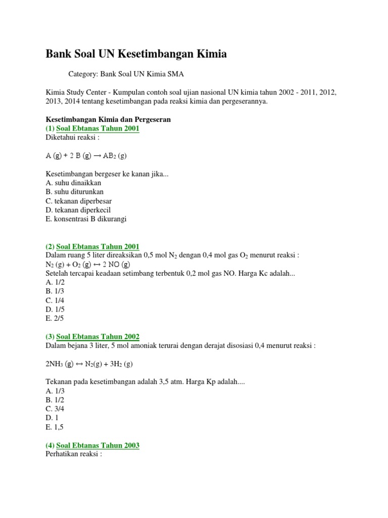 Bank Soal UN Kesetimbangan Kimia | PDF