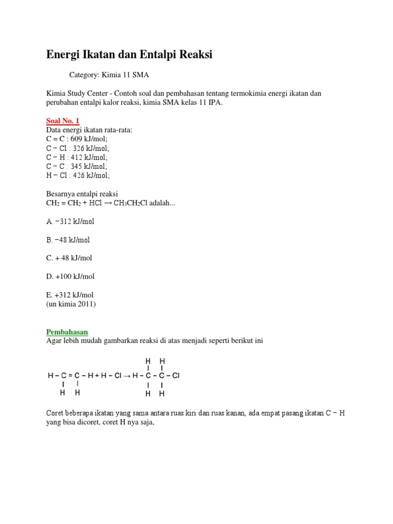 Energi Ikatan Dan Entalpi Reaksi | PDF | Teknologi & Rekayasa
