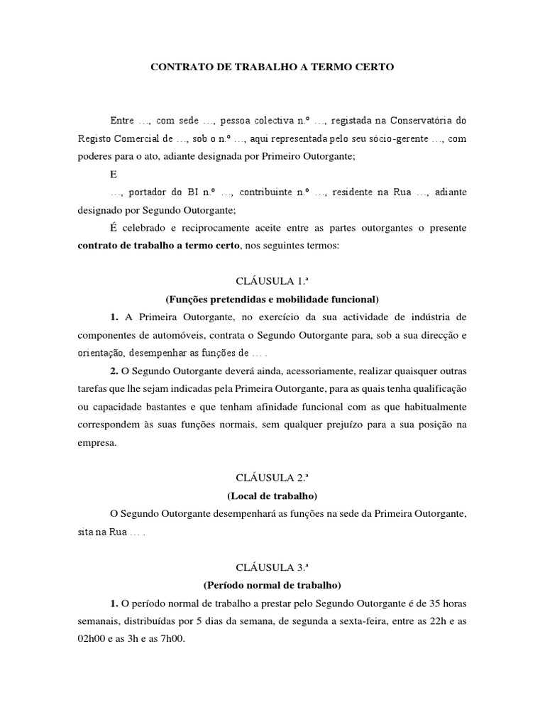 Contrato de Trabalho a Termo Certo | Banco de Horas | Trabalho
