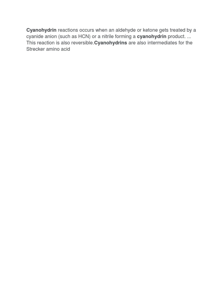 Cyanohydrin Reactions Overview | PDF