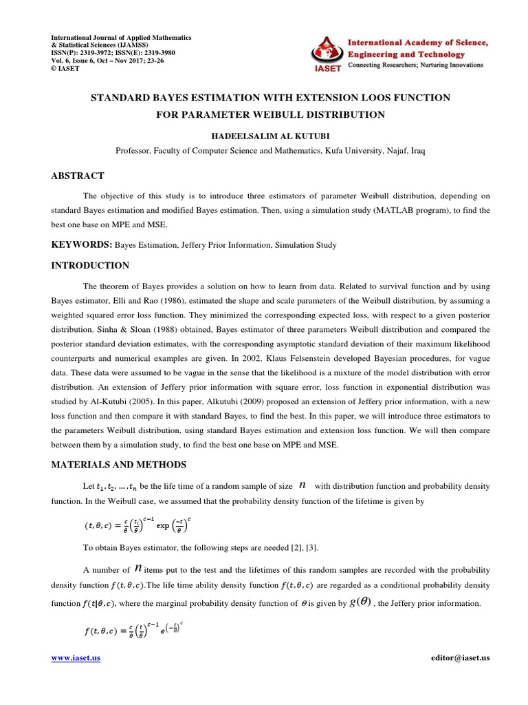 IJAMSS - Standard Bayes Estimation With Extension Loos Function For Parameter Weibull ...