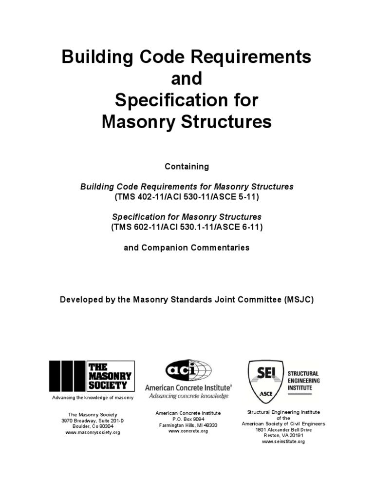 Building Code Requirements and Specification For Masonry Structures ...