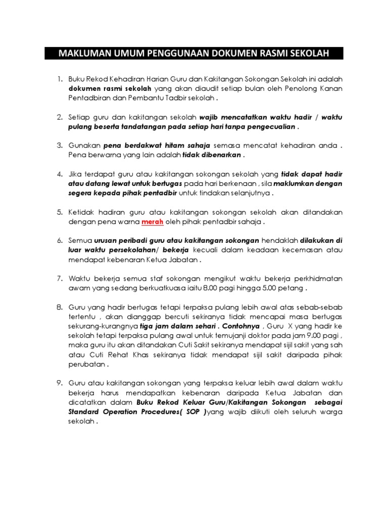 Makluman Umum Penggunaan Dokumen Rasmi Sekolah | PDF