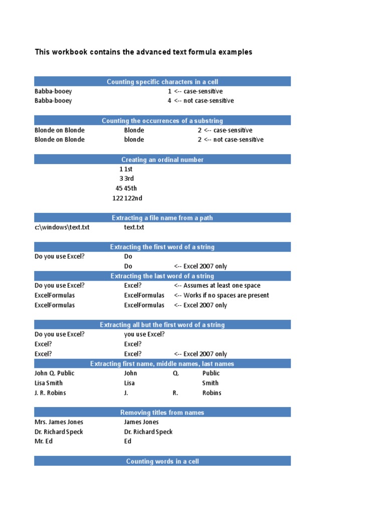 Advanced Excel Text Formulas Guide | PDF