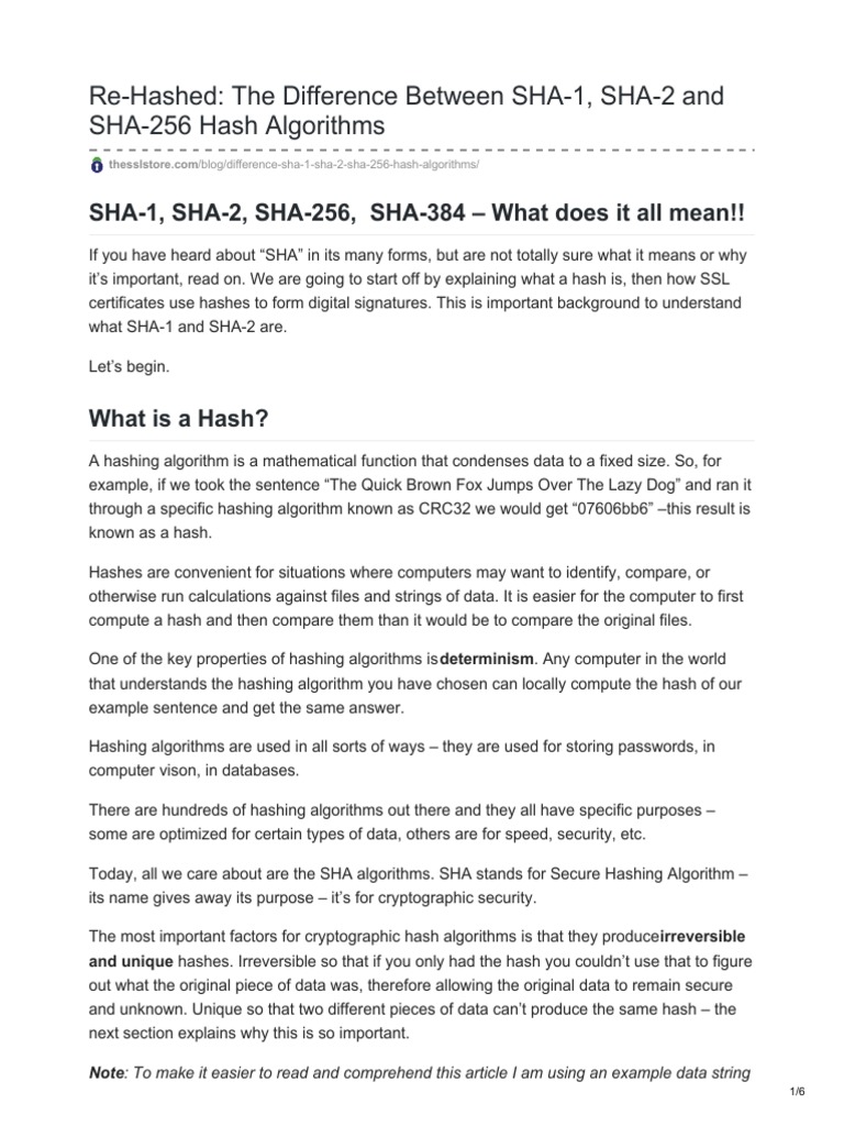 Re-Hashed The Difference Between SHA-1 SHA-2 and SHA-256 Hash Algorithms | PDF | Public Key ...