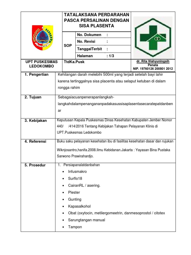 Sop HPP DG Sisa Plasenta | PDF