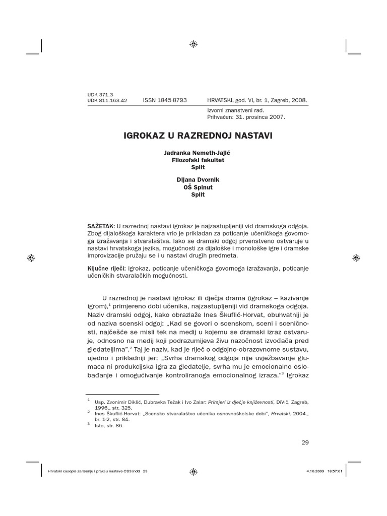 Igrokaz U Razrednoj Nastavi PDF | PDF