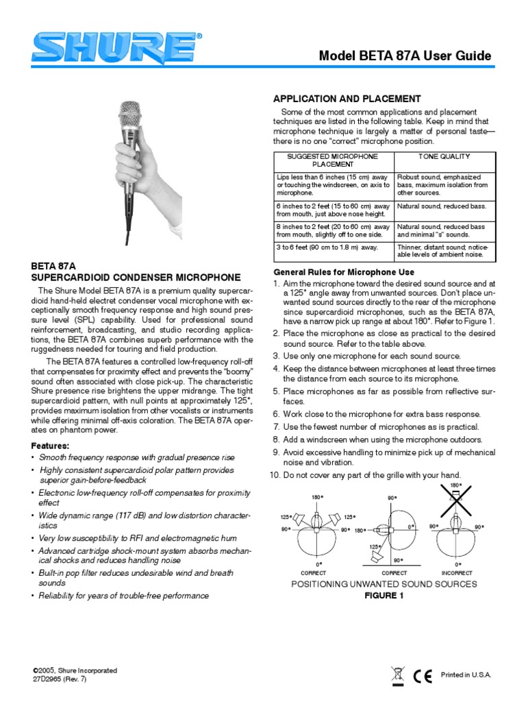 Beta 87a-User Guide | PDF | Hearing | Electrical Engineering