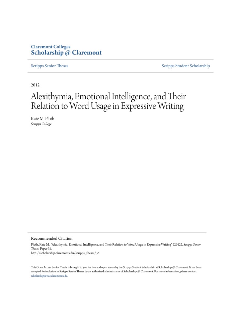 Alexithymia Emotional Intelligence and Their Relation To Word U | PDF ...